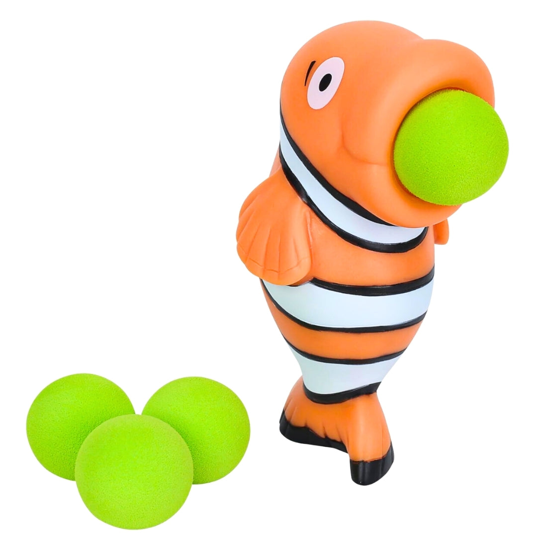 Clown Fish Popper Toy | Foam Ball Launcher - Safe & Fun for Kids